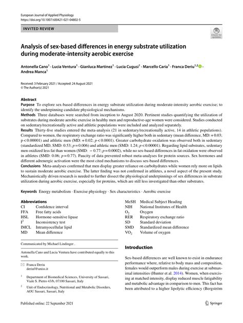 Pdf Analysis Of Sex Based Differences In Energy Substrate Utilization