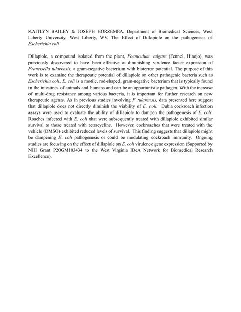 Pdf The Effect Of Dillapiole On The Pathogenesis Of Escherichia Coli