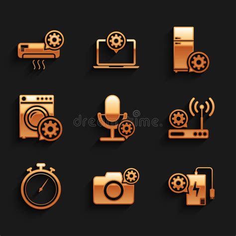 Set Microphone Setting Photo Camera Power Bank Router And Wi Fi
