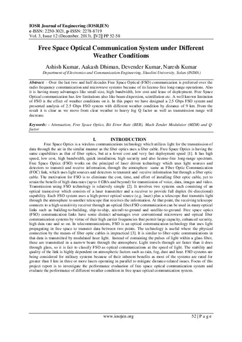 Pdf Free Space Optical Communication System Under Different Weather Conditions