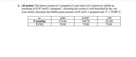 Solved 45 Points The Binary Mixture Of 1 Propanol 1 And
