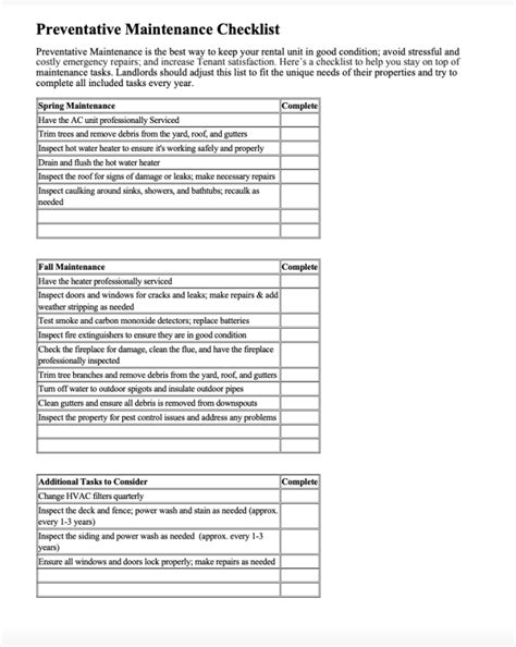 Preventive Maintenance Forms Examples Preventive Maintenance Forms Examples