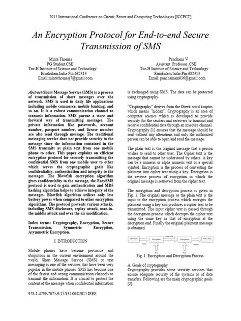 An Encryption Protocol For End To End Secure Transmission Of Sms Pdf Cryptography Key