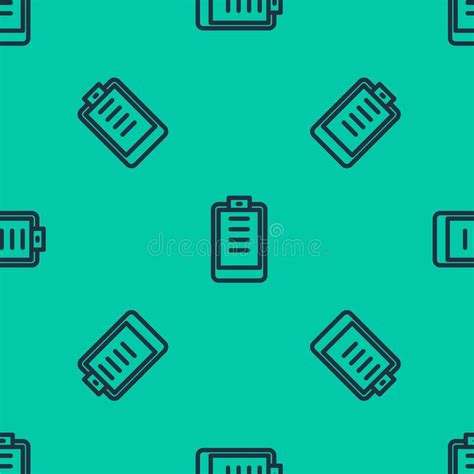 Blue Line Clipboard With Checklist Icon Isolated Seamless Pattern On Green Background Control