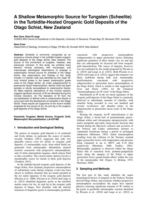Pdf A Shallow Metamorphic Source For Tungsten Scheelite In The
