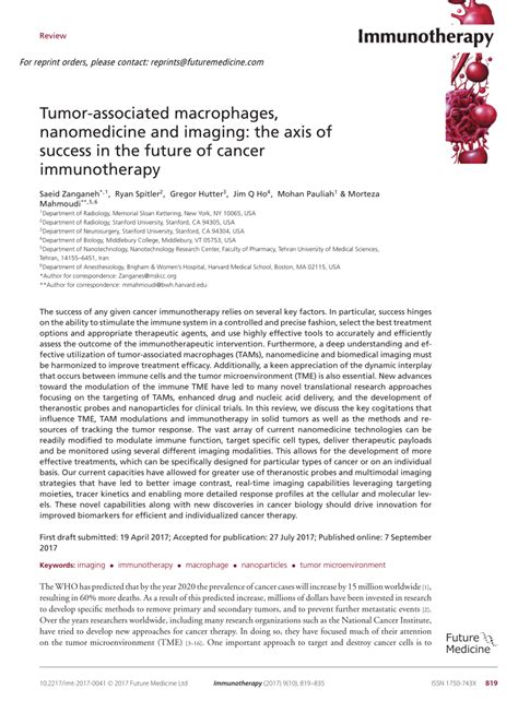 PDF Tumor Associated Macrophages Nanomedicine And Imaging The Axis Of Success In The Future