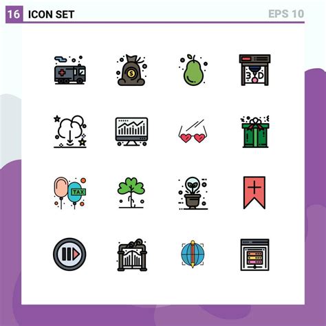 16 Thematic Vector Flat Color Filled Lines And Editable Symbols Of Data Printing Avocado Print