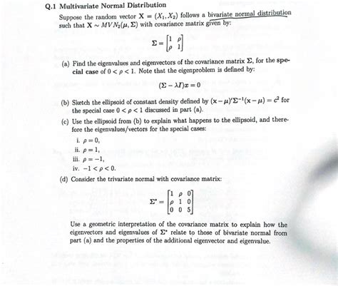 Solved Q 1 Multivariate Normal Distribution Vector X X1 Xz Follows Bivariate Noral