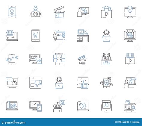Marketing Firm Line Icons Collection Strategy Branding Advertising