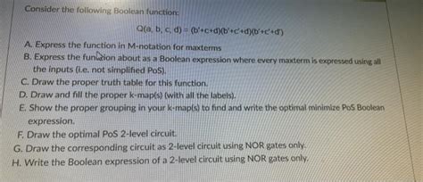 Solved Consider The Following Boolean Function