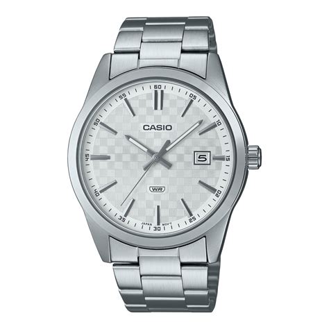 Mtp Vd03l 5a Casio หน้าปัดสีขาว ตัวเรือนสีเงิน สายหนังแท้