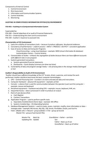 IT Audit With Analytics Workbook EXERCISE WORKBOOK FOR STUDENTS Table Of Contents