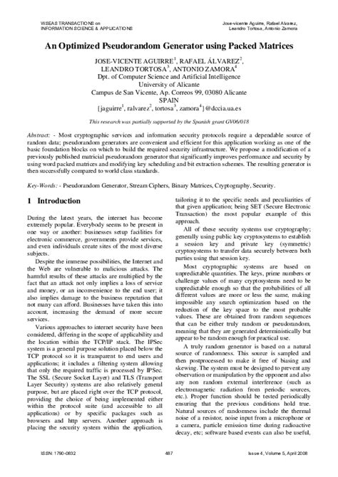 Pdf An Optimized Pseudorandom Generator Using Packed Matrices