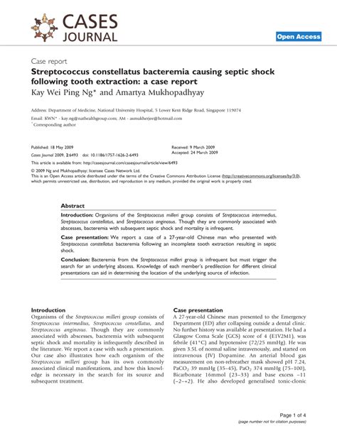 Pdf Streptococcus Constellatus Bacteremia Causing Septic Shock Following Tooth Extraction A