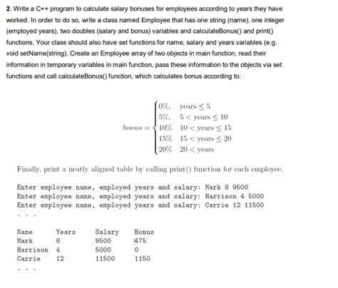 solved 2 write a c program to calculate salary bonuses