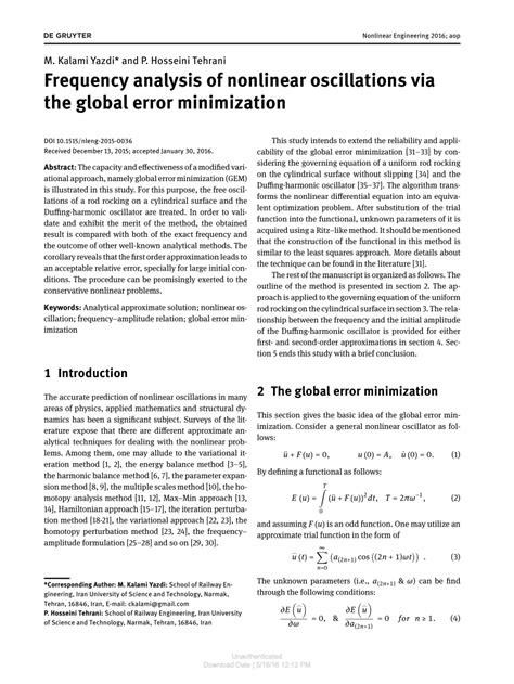 Pdf Frequency Analysis Of Nonlinear Oscillations Via The Global Error Minimization