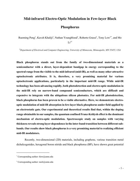 Pdf Mid Infrared Electro Optic Modulation In Few Layer Black Phosphorus