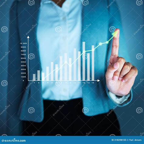 Hand Stats And Hologram With Arrow Charts And Investment Growth With Click On Dashboard In
