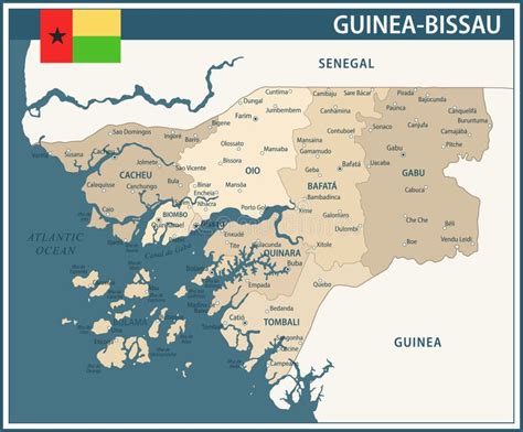 Guinea Bissau Map Vector Vintage Dark Blue Beige Customizable Layered Political Map Of Guinea