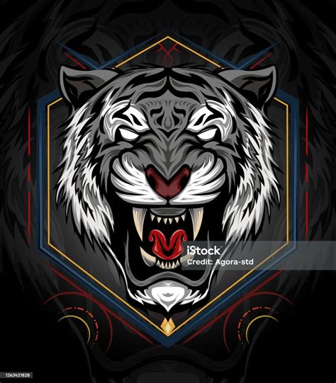 벡터 화이트 타이거 호랑이 머리 일러스트 T 셔츠 마스코트 로고 팀 스포츠 금속 인쇄 벽 예술 스티커디자인 벡터 일러스트 스타일 호랑이에 대한 스톡 벡터 아트 및 기타