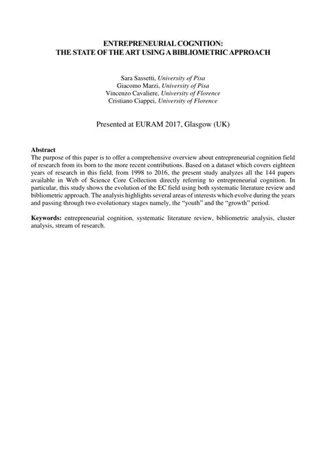 Pdf Entrepreneurial Cognition The State Of The Art Using A Bibliometric Approach