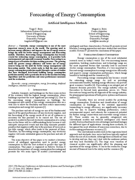 Forecasting Of Energy Consumption Artificial Intelligence Methods Pdf Machine Learning