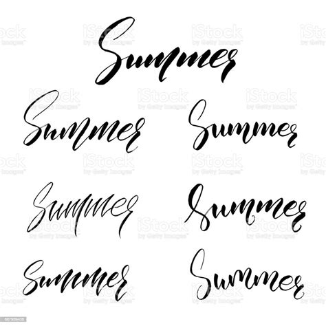 레터링 여름 Handlettering 여름 인쇄 카드 포스터 블로그 등 여름 브러시 서 예 0명에 대한 스톡 벡터 아트 및 기타