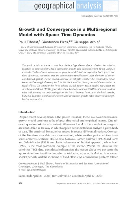 Pdf Growth And Convergence In A Multiregional Model With Space Time Dynamics 多区域时空动态模型的增长与收敛