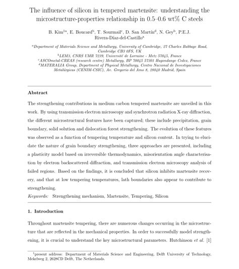 Pdf The Influence Of Silicon In Tempered Martensite Understanding