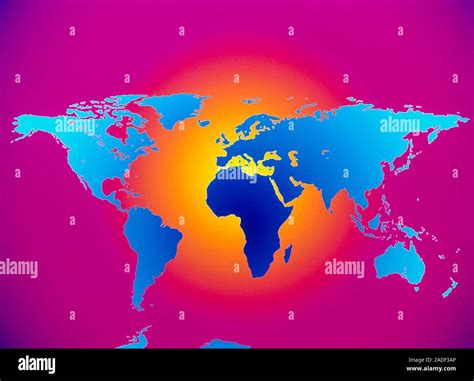 Earth Computer Illustration Of The Earth In Flat Projection Centred