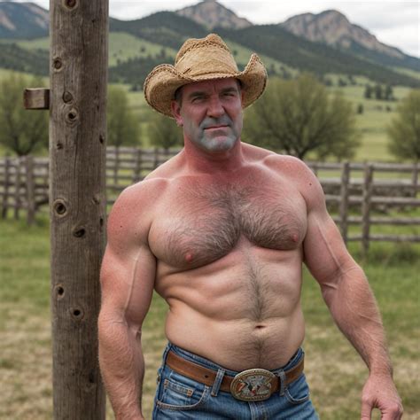 Sexy Muscle Cowboy Shirtless Furry Pecs At Ranch Rhairybearmuscledaddy