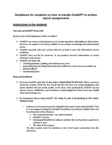 Guidelines Chat GPT In Written Report Assignments MS43115 Guidelines For Babes On How To