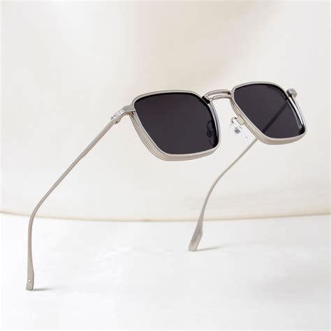 Buy Francis Silver Black Rectangle Sunglasses For Men Online
