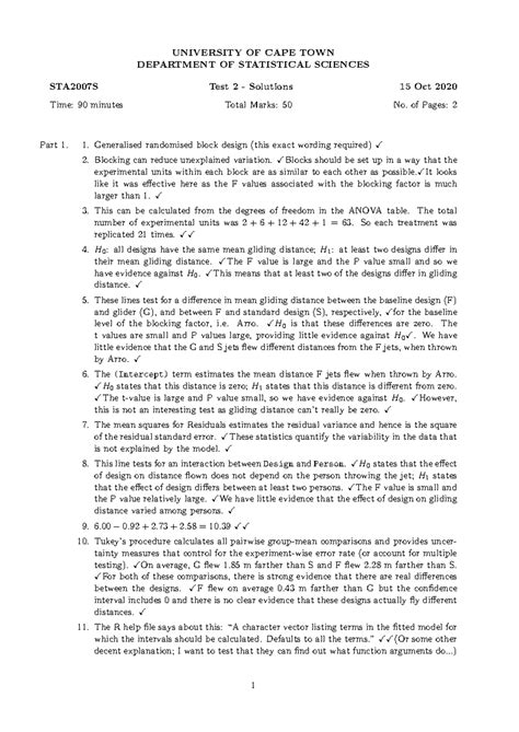 Test2 2007 S 2020 Solutions University Of Cape Town Department Of Statistical Sciences