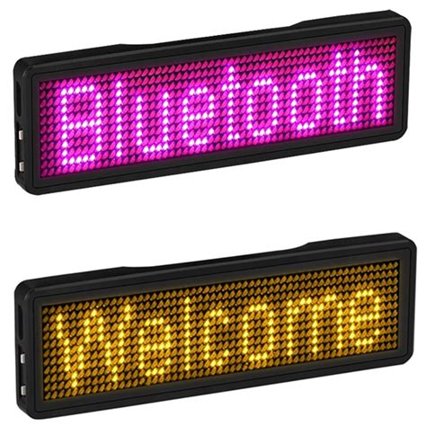 2PCS Bluetooth LED Name Badge Rechargeable Light Sign Programmable Scrolling Message Board