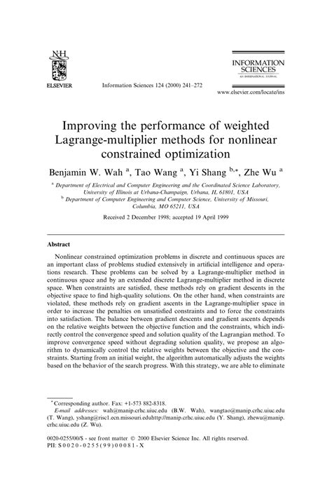 Pdf Improving The Performance Of Weighted Lagrange Multiplier Methods