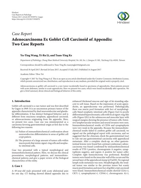 Pdf Adenocarcinoma Ex Goblet Cell Carcinoid Of Appendix Two Case Reports