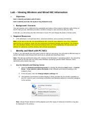 Lab Viewing Wired And Wireless NIC Information Docx Lab Viewing Wireless And