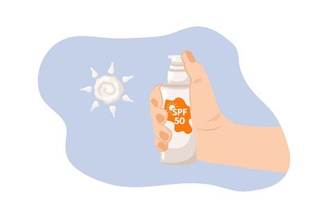 자외선 차단제를 바른 손 자외선 차단제 피부 보호 스킨 케어 제품 여름용 보호 킷 Spf가 있는 제품 사용의 중요성 걱정하는에