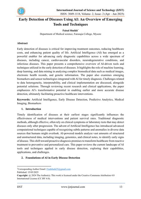 Pdf Early Detection Of Diseases Using Ai An Overview Of Emerging