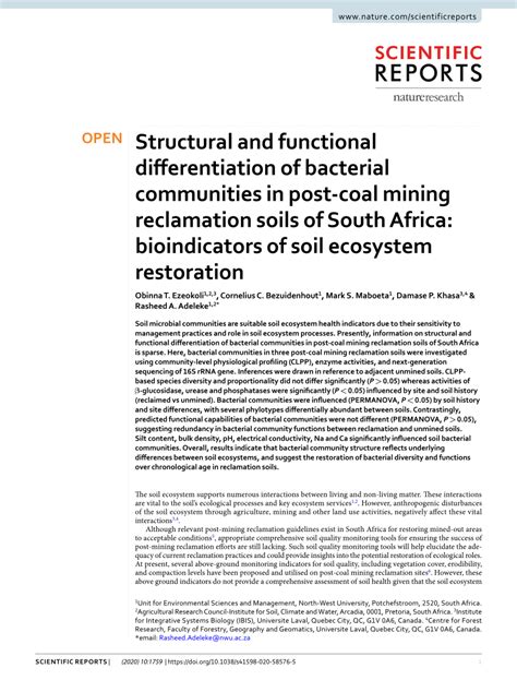 Pdf Structural And Functional Differentiation Of Bacterial Communities In Post Coal Mining