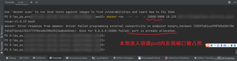 在本地进入容器pod内时提示端接口被占用bind For 0 0 0 0 15000 Failed Port Is Already Allocated Bind For 0 0 0 0