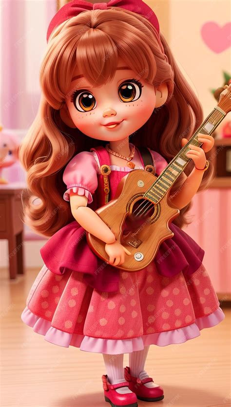Premium Ai Image Cute Pink Doll With Plays The Guitar
