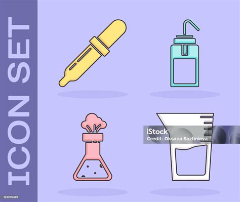 실험실 유리 제품 또는 비커 피펫 시험관 및 플라스크 화학 물질 및 실험실 세척 병 아이콘을 설정합니다 벡터 건강 검진에 대한 스톡 벡터 아트 및 기타 이미지 Istock