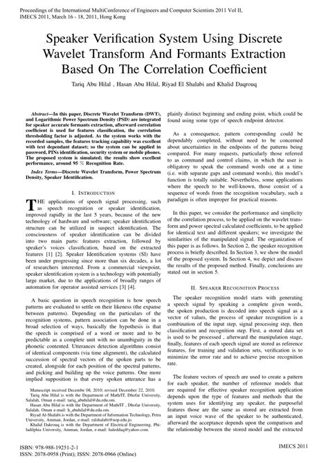 Pdf Speaker Verification System Using Discrete Wavelet Transform And Formants Extraction Based