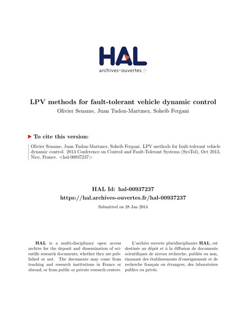 Pdf Lpv Methods For Fault Tolerant Vehicle Dynamic Control