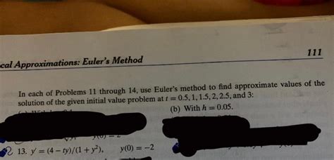 solved 111 ecal approximations euler s method in each of