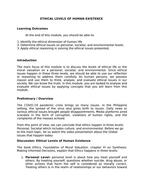 Ethical Levels Of Human Existence Ethical Levels Of Human Existence