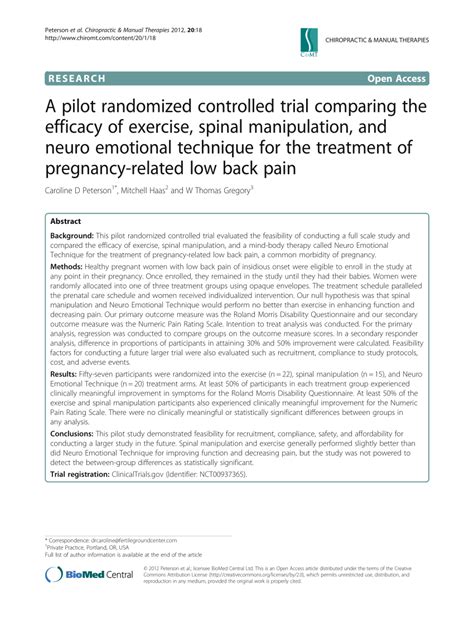 Pdf A Pilot Randomized Controlled Trial Comparing The Efficacy Of Exercise Spinal