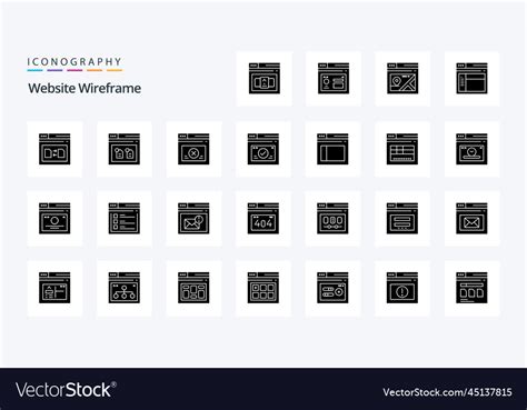 Website Wireframe Solid Glyph Icon Pack Vector Image